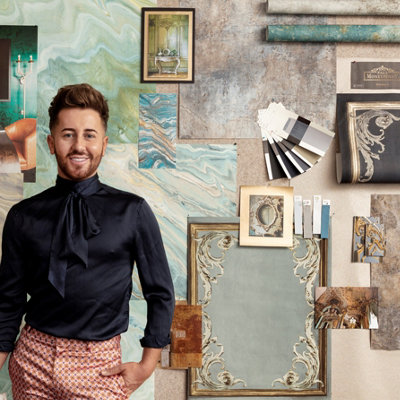 Paul Moneypenny Blue Gold Italian Marble Wallpaper for Grandeco