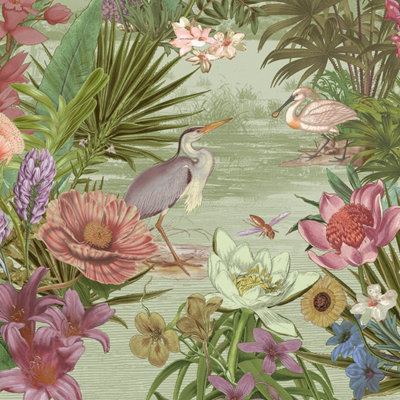 Paul Moneypenny Eclectic Floral Hall Green Wallpaper for Grandeco