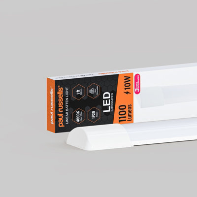 paul russells 1ft LED Batten Tube Lights, 10W 1100 Lumens, IP20, 4000K ...