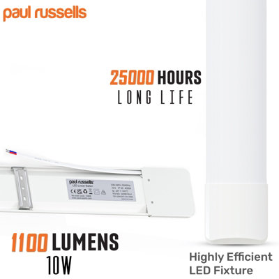 paul russells 1ft LED Batten Tube Lights, 10W 1100 Lumens, IP20, 4000K ...