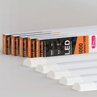 paul russells 4 ft LED Batten Tube Lights, 30W 3000 Lumens, IP20, 6500K ...