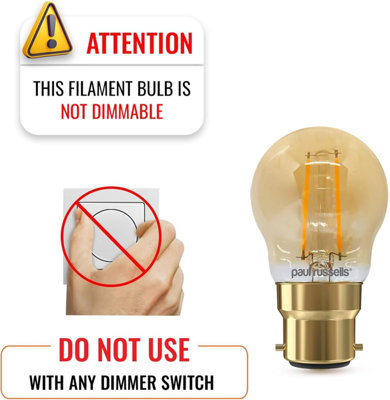 Paul Russells G45 LED Filament Golf Ball B22 Bulb, 2.5W 20W Eq, 200LM ...
