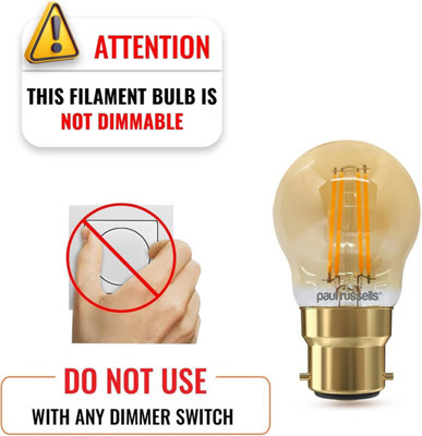 PAUL RUSSELLS G45 LED FILAMENT GOLF BALL B22 BULB, 4.5W 35W EQ, 400LM ...