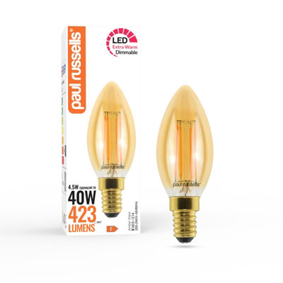 paul russells LED Filament Dimmable Candle Bulb,SES E14, 4.5W 423 ...