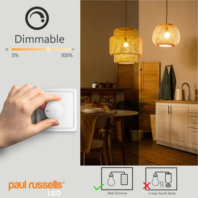 paul russells LED Filament Dimmable GLS Bulb, ES E27, 12W 1521 Lumens ...