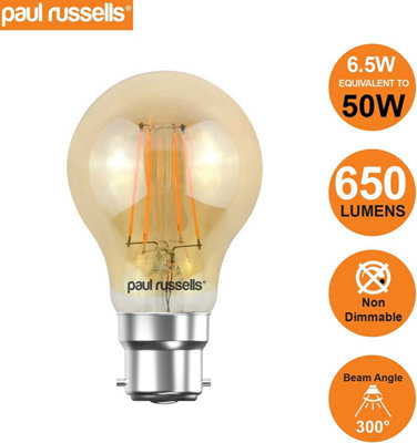 PAUL RUSSELLS LED FILAMENT GLS BULB, 6.5W 650 LUMENS, 50W EQUIVALENT ...