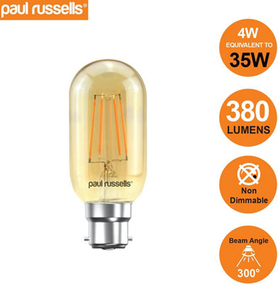 paul russells LED Filament T45 Bulb, 4W 380 Lumens, 35w Equivalent ...