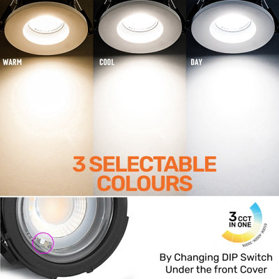 paul russells LED Fire Rated Downlights, White Bezel, 6W 550 Lumens, IP65, CCT3 3000K Warm-4000K ...