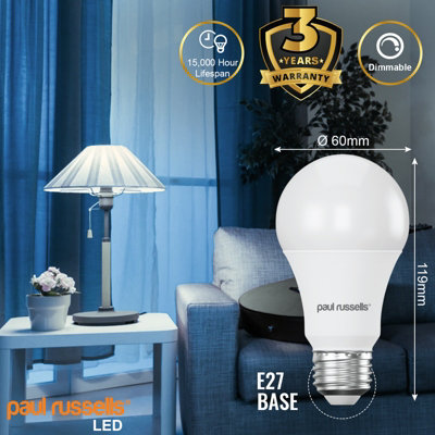 paul russells LED GLS Dimmable Bulb Edison Screw ES E27, 14W 1521 Lumens 100w Equivalent, 6500K ...