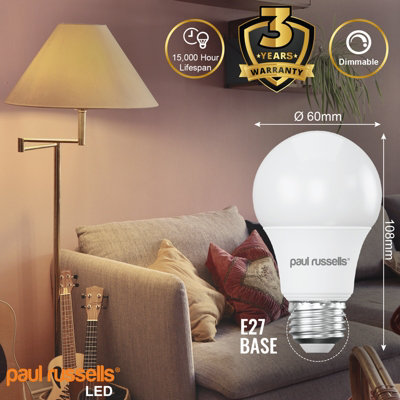paul russells LED GLS Dimmable Bulb Edison Screw ES E27, 8.5W 806Lumens ...