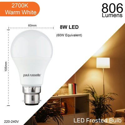 paul russells LED GLS Light Bulbs Bayonet Cap B22 BC Cap, 60w ...