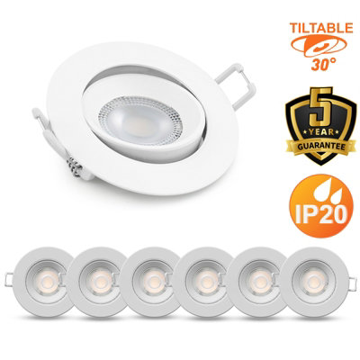 paul russells Set of 6 LED Downlight White Non-Dimmable Tiltable ...
