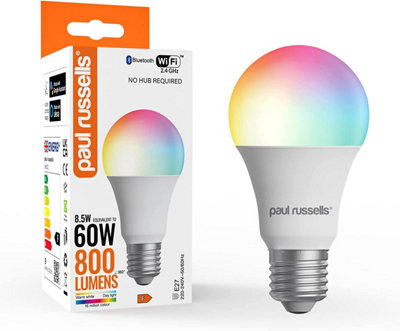 paul russells Smart LED Light Bulbs GLS, 8.5W E27 Edison Screw ES Cap ...