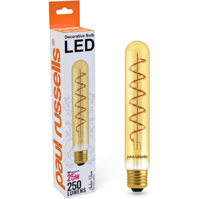 Paul Russells T32 LED Spiral Filament E27 Bulb, 4W 25W Equivalent ...