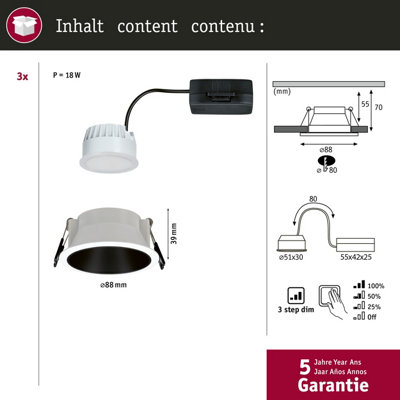 Paulmann 93402 LED Cole recessed luminaire round incl. 3x6.5 watt ...