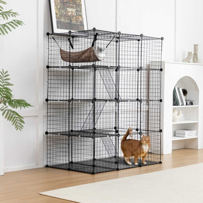 PawHaven Indoor DIY Cat Cage 4-Tier Large Metal Wire Enclosure Extra ...