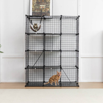 PawHaven Indoor DIY Cat Cage 4-Tier Large Metal Wire Enclosure Extra ...