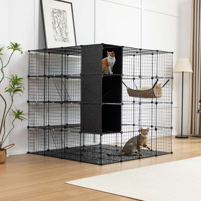 PawHaven Indoor DIY Cat Cage 4-Tier Large Metal Wire Enclosure Small ...