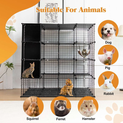 PawHaven Indoor DIY Cat Cage 4-Tier Large Metal Wire Enclosure Small ...