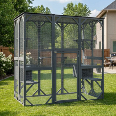 PawHaven Large Outdoor Catio Wooden Cat Enclosure Big House Outdoor ...