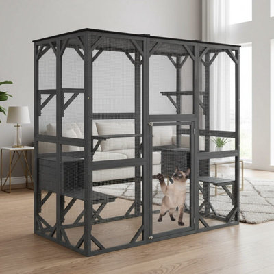 PawHaven Large Outdoor Catio Wooden Cat Enclosure Big House Outdoor ...