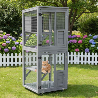 PawHaven Outdoor Wooden Catio Cat Enclosure Small Cat House Outdoor ...
