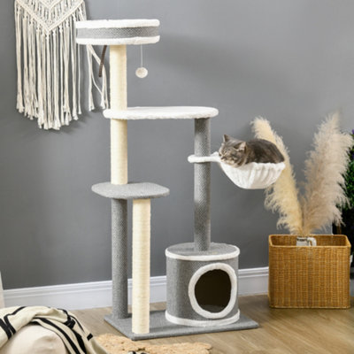 PawHut 132cm Cat Tree with Scratching Post, Bed, Hammock, House ...
