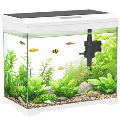 PawHut 17L Glass Fish Tank with Filter System, LED Light, Water Pump, White