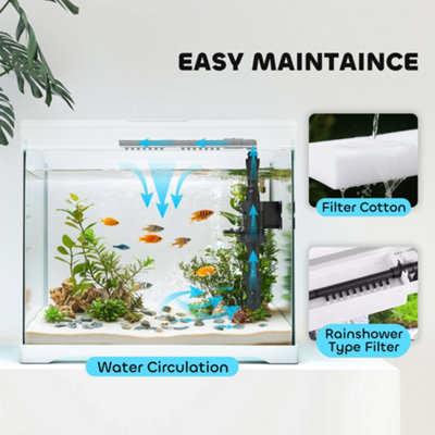 PawHut 17L Glass Fish Tank with Filter System, LED Light, Water Pump, White