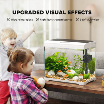PawHut 17L Glass Fish Tank with Filter System, LED Light, Water Pump, White