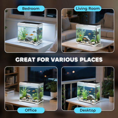 PawHut 17L Glass Fish Tank with Filter System, LED Light, Water Pump, White