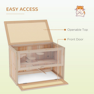 PawHut 2 Levels Wooden Hamster Cage Mice Rodents Hutch Small Animals