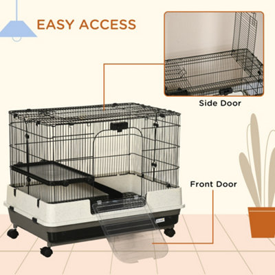 PawHut 2 Tier Rolling Small Animal Rabbit Cage Chinchillas Hutch Pet ...