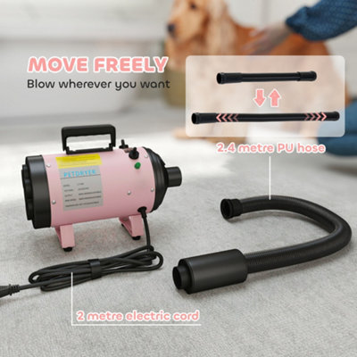 PawHut 2200W Dog Hair Dryer with Adjustable Temperature & Velocity, Pink