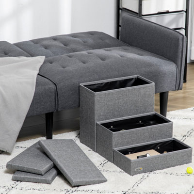 PawHut 3 Step Dog Steps with Storage Boxes, Cat Stairs for Bed Sofa ...