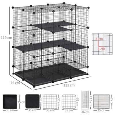 PawHut 30 Pcs DIY Expandable Pet Cage Steel Bars w/ Doors Trays Plastic ...