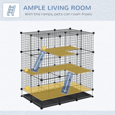 PawHut 30 Pcs DIY Expandable Pet Cage Steel Bars w/ Doors Trays Plastic ...