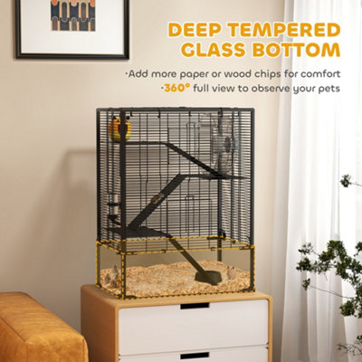 PawHut 4-Tier Hamster Cage w/ Deep Tempered Glass Bottom, 60 x 40 x 80cm