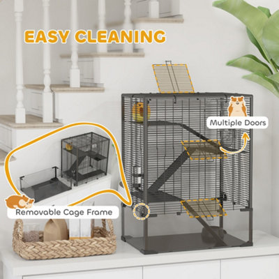 PawHut 4-Tier Hamster Cage w/ Deep Tempered Glass Bottom, 60 x 40 x 80cm