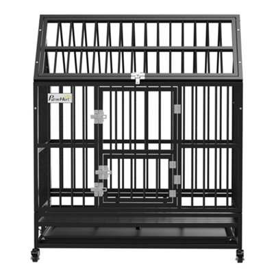 PawHut 43" Heavy Duty Dog Crate on Wheels w/ Removable Tray, Openable Top