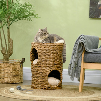 PawHut 47cm Cat Barrel Tree for Indoor Cats with 2 Cat Houses, Kitten ...