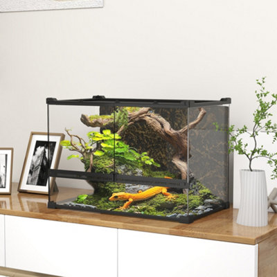 PawHut 48L Glass Terrarium, Reptile Vivarium with Stone Background, Black