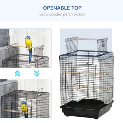 PawHut 59cm Bird Cage with Openable Top, Stand, Tray, Handles, Feeding ...