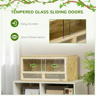PawHut 60cm Reptile Terrarium Vivarium w/ Glass Sliding Doors ...