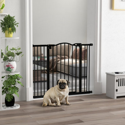 PawHut 74-100cm Adjustable Metal Pet Gate Safety Barrier w/ Auto-Close ...