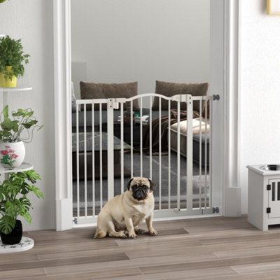 PawHut 74-100cm Adjustable Metal Pet Gate Safety Barrier w/ Auto-Close ...