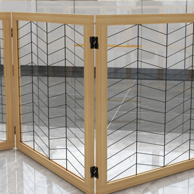 PawHut 8 Panels Freestanding Dog Barrier for S and M Dogs - Natural Wood