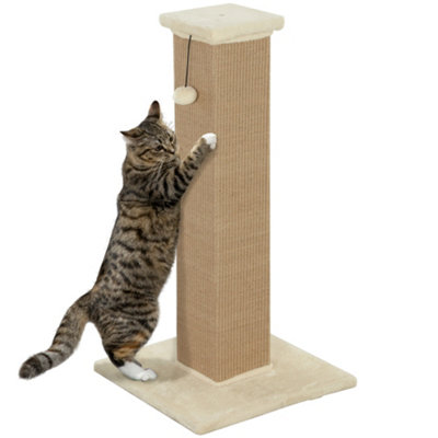 PawHut 81cm Cat Scratching Post w/ Jute Rope, Hanging Ball, Soft Plush ...