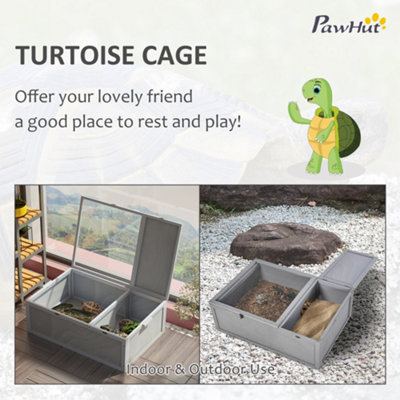 PawHut 94 cm Wooden Tortoise House Turtle Habitat Small Reptile Cage ...