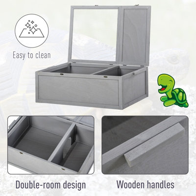 PawHut 94 cm Wooden Tortoise House Turtle Habitat Small Reptile Cage Grey